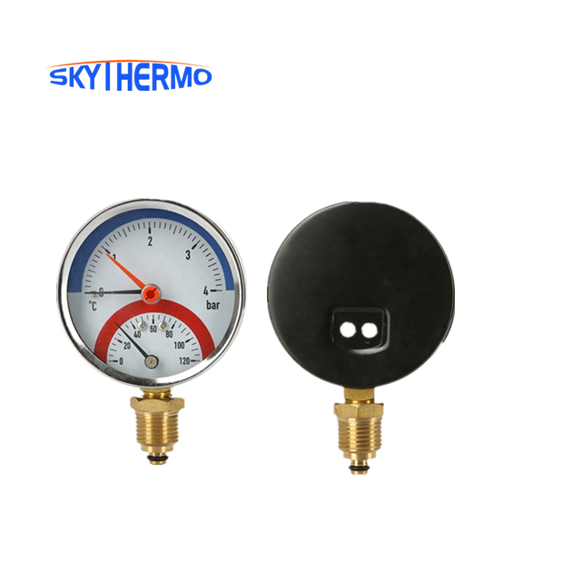 D80mm Bottom Connection Thermomanometer Black Steel Thermomanometer Measuring Pressure And ...
