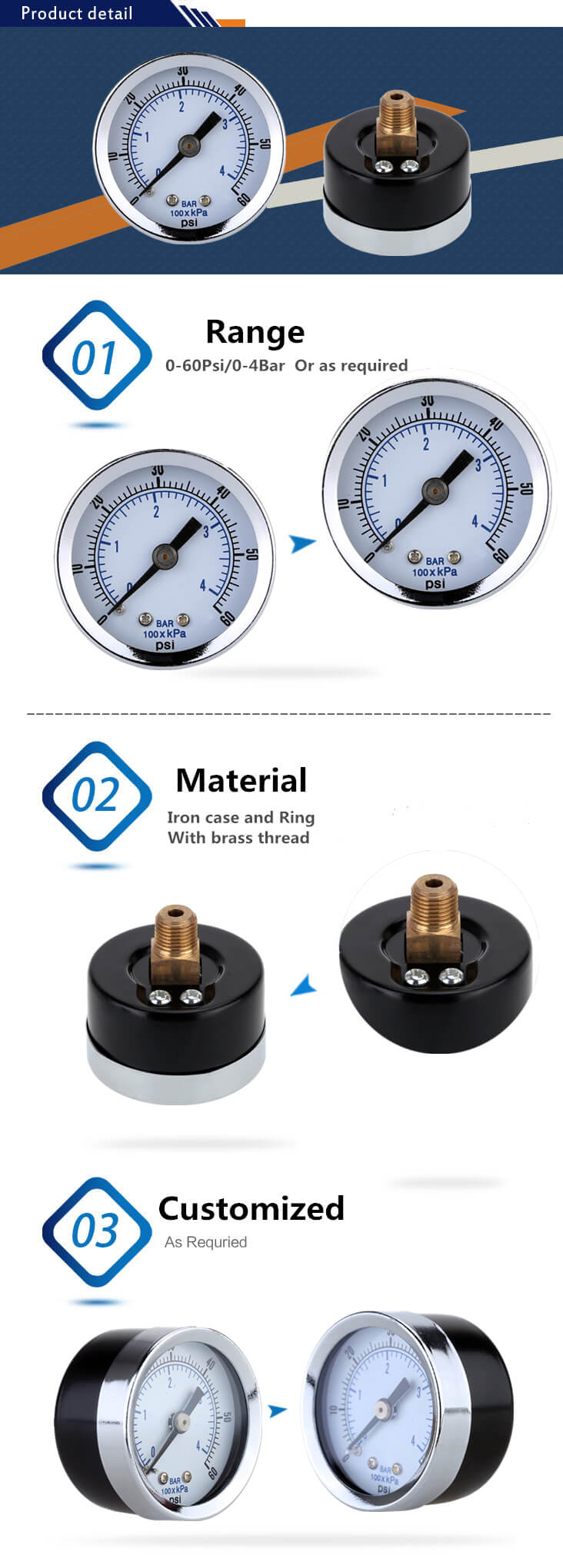 1/8" NPT Mini Pressure Gauge Air Compressor Hydraulic Vacuum Gauge ...